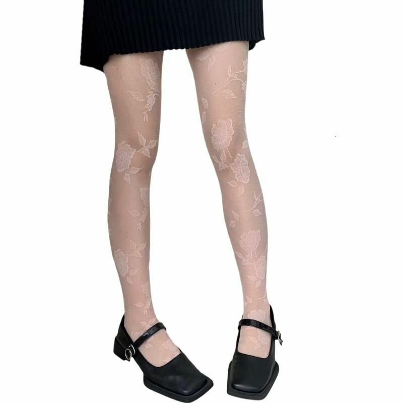 Японские кружевные чулки с объемным тиснением и полой розой-розовый