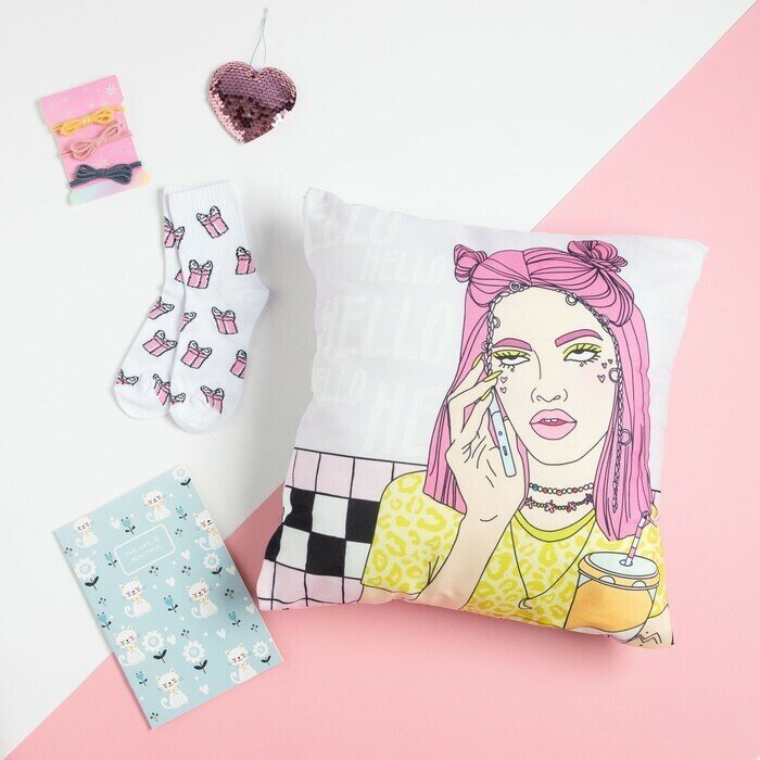 !09Подарочный набор "Hello" подушка-секрет , 40х40 см и аксессуары