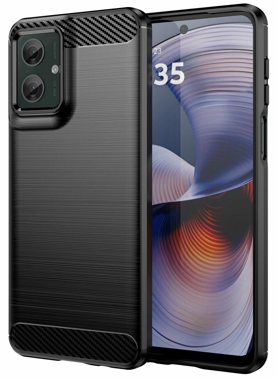 Чехол на Motorola Moto G55 силиконовый карбон сталь чёрный противоударный