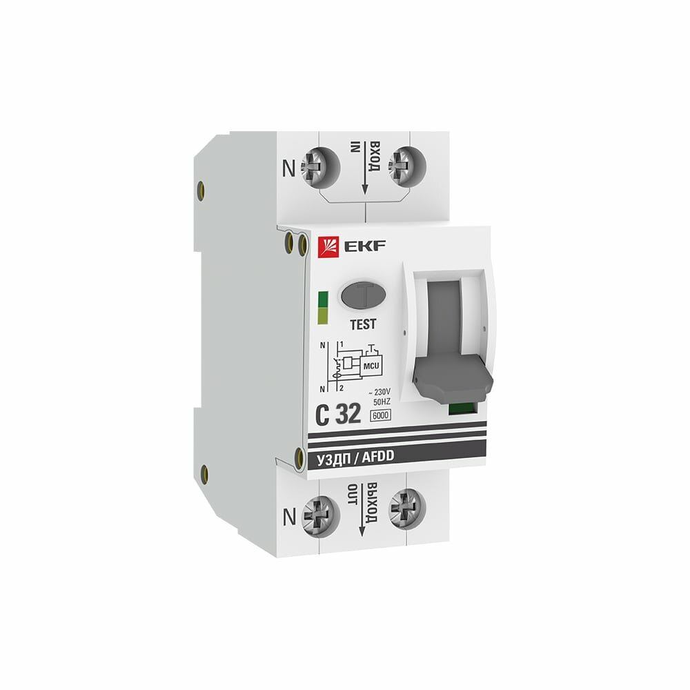 Устройство защиты от дугового пробоя EKF PROxima 1P+N, 32А, 6 кА, уздп afdd-2-32C-pro