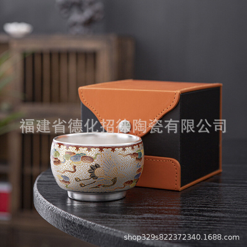Чашка для чая из чистого серебра, креативная национальная тенденция, чашка для чая в китайском стиле, подарок, одиночная чашка, керамическая чаша для чая, культурный креативный продукт, чашка для дегустации, подарочная коробка
