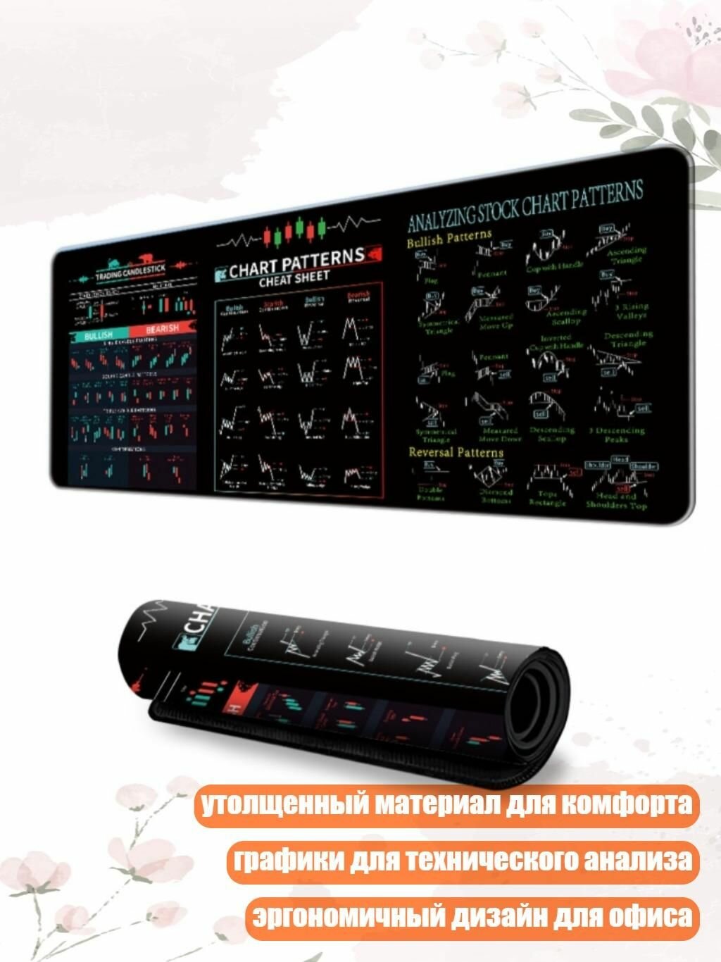 Коврик для трейдинга с техническим анализом, нескользящая резиновая основа, утолщенный, комфортный, для офиса, - 300x600x3 мм - 2450