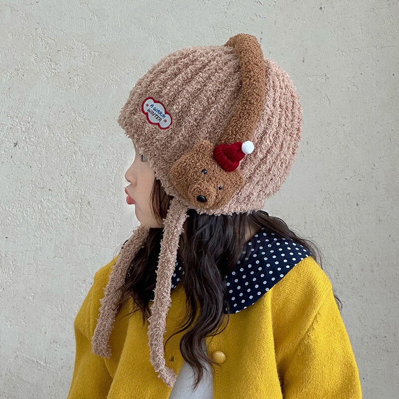Новая вязаная шапка для младенцев с защитой ушей, корейская детская шапка, зимняя новая милая ветрозащитная теплая вязаная шапка