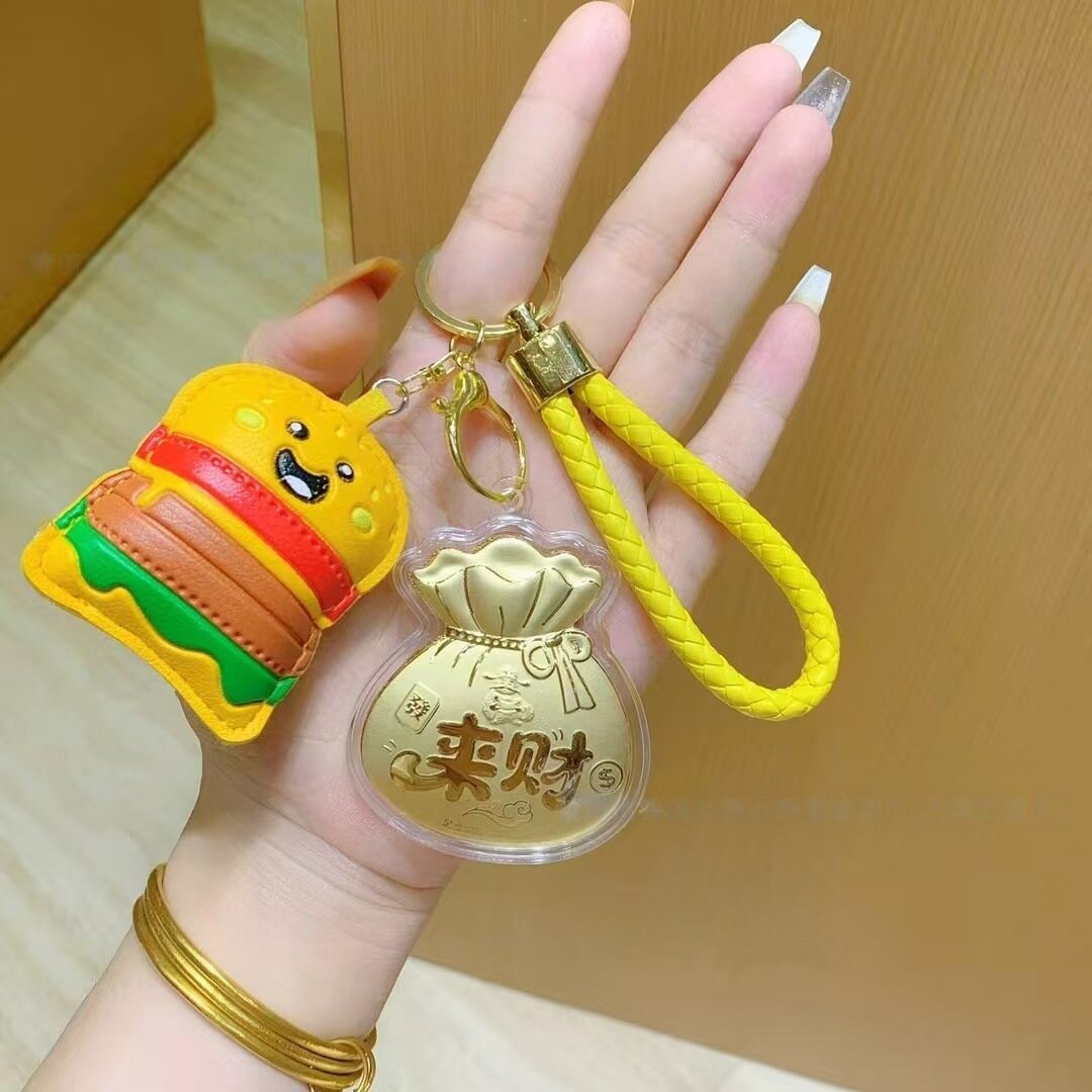 Ключница из чистого золота 999 пробы, золотой кулон, модный креативный счастливый мешок, привозитель удачи, кулон для ключей от машины