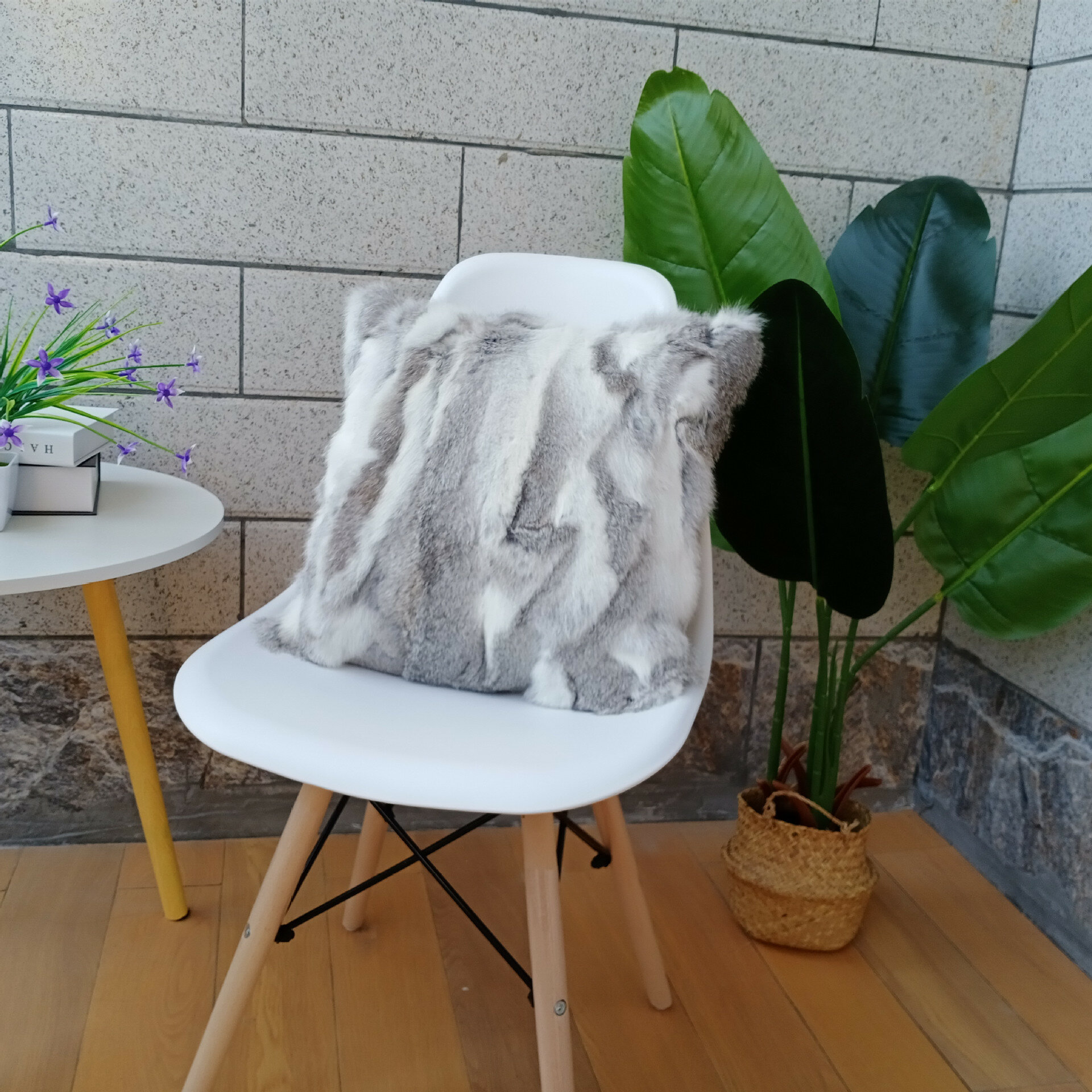 Подушка из кроличьего меха INS Легкая роскошь Простая спальня Диван Кровать Интернет-знаменитость Пэчворк Цветная наволочка Диванная подушка Чехол для подушки