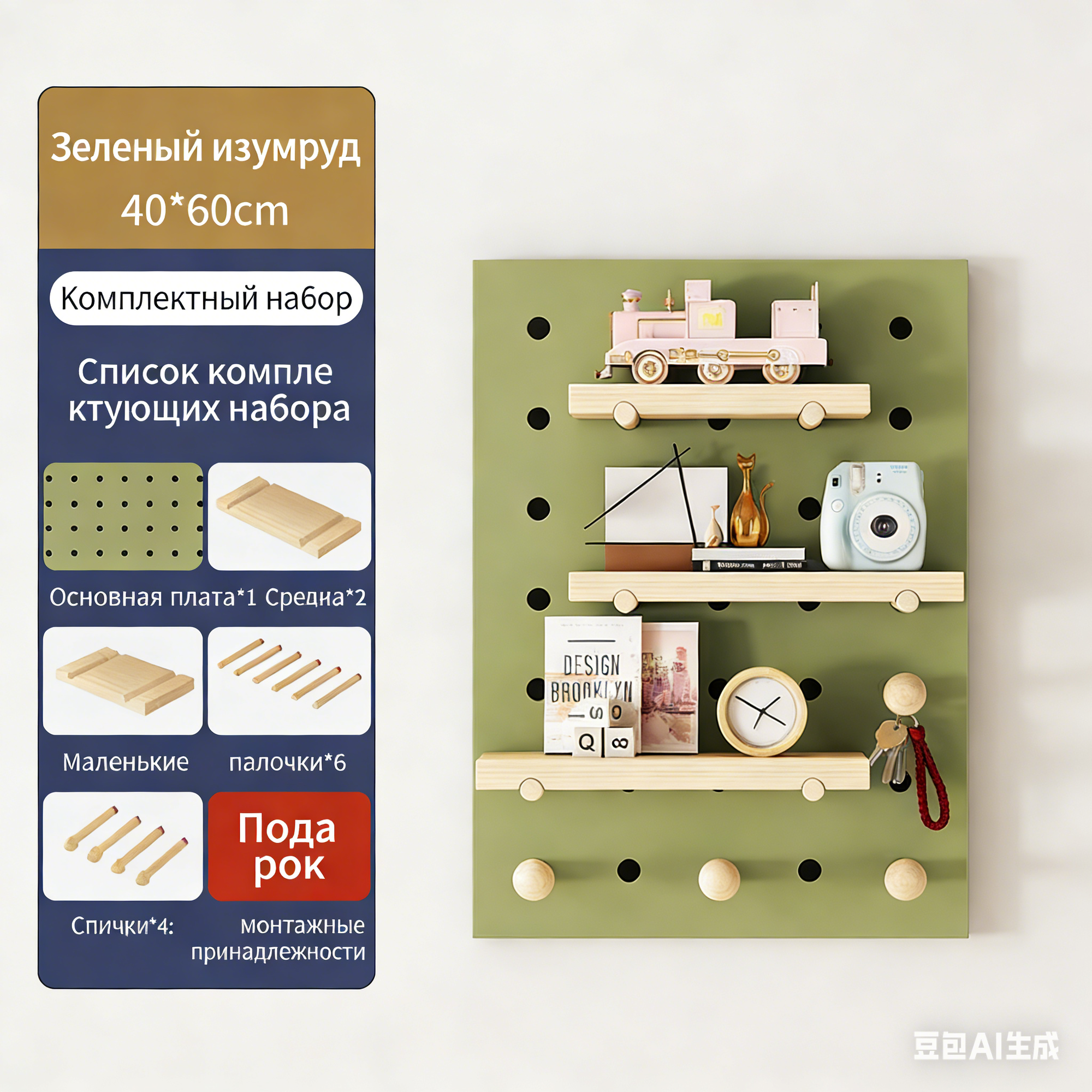 Доска с отверстиями из цельного дерева, настенная полка, настенная подвесная простая фоновая стена для хранения，40*60 cm