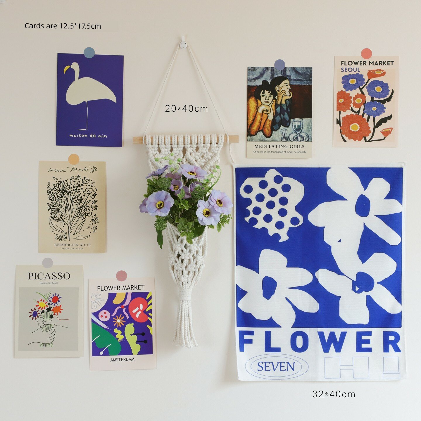 Декоративная тканевая картина-гобелен в стиле INS с искусственными цветами, настенные наклейки, композиция для спальни,