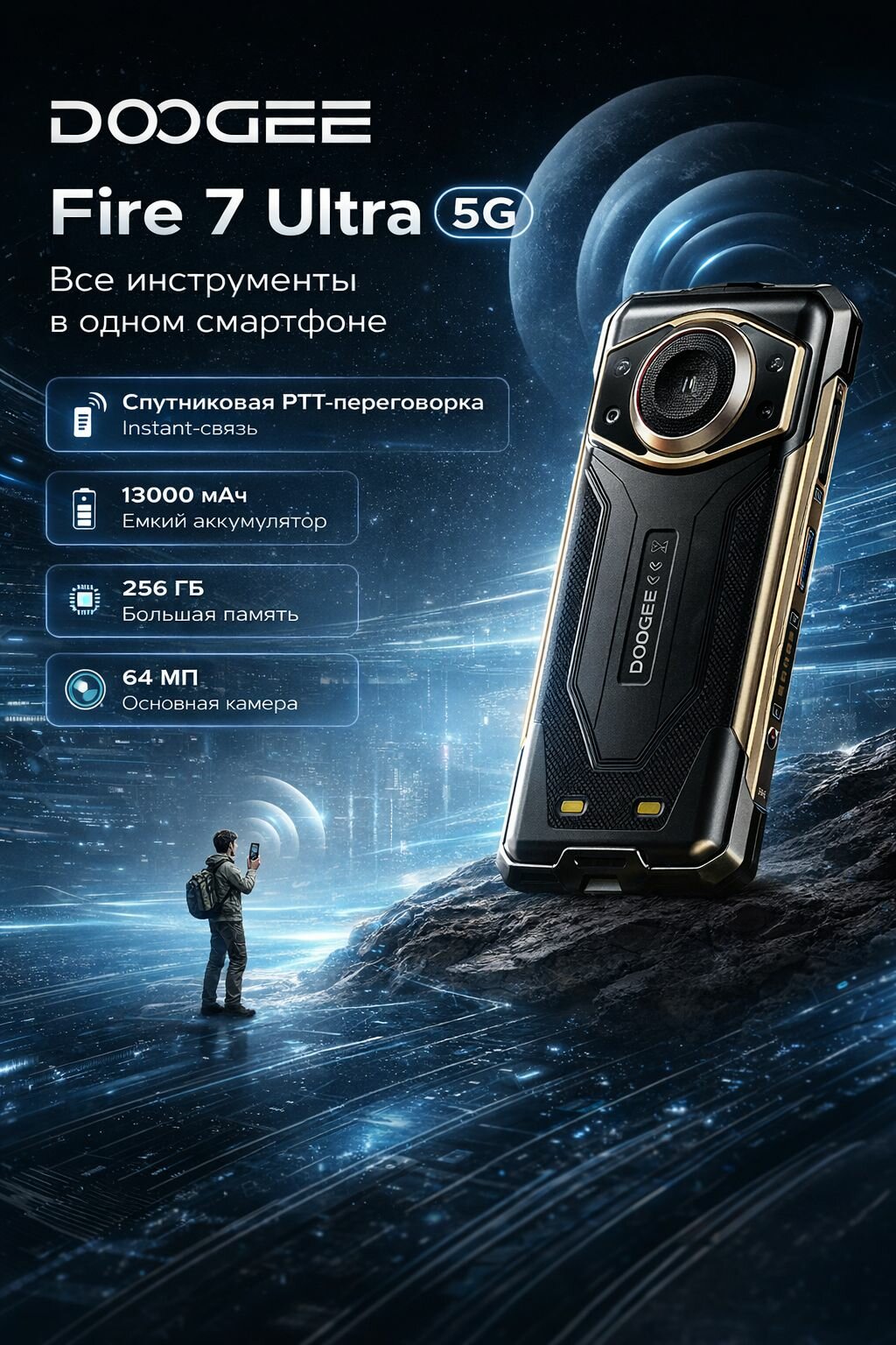 Смартфон DOOGEE Fire 7 Ultra, Android 15, Dimensity 6300, 13000мАч, 64МП AI камера, 125дБ динамик Global 8/256 Серый — фото 1
