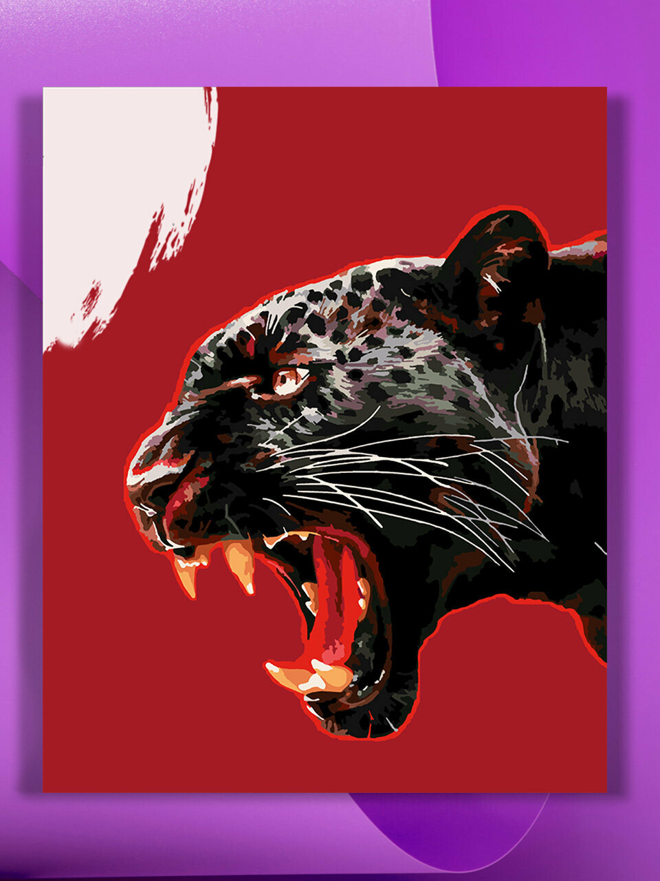 Картина по номерам на холсте Пантера на красном фоне, 30 х 40 см