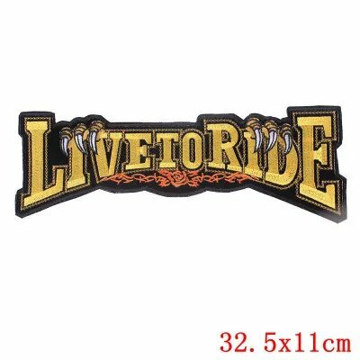 Байкерская нашивка Live To Ride с черепом, 32.5x11см, золото