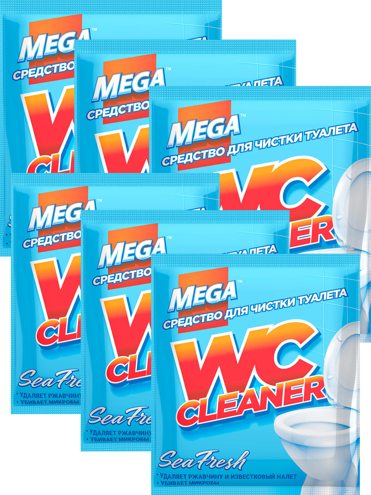 Средство Mega WC cleaner для чистки туалета и удаления известкового налета, 130 г х 6 шт