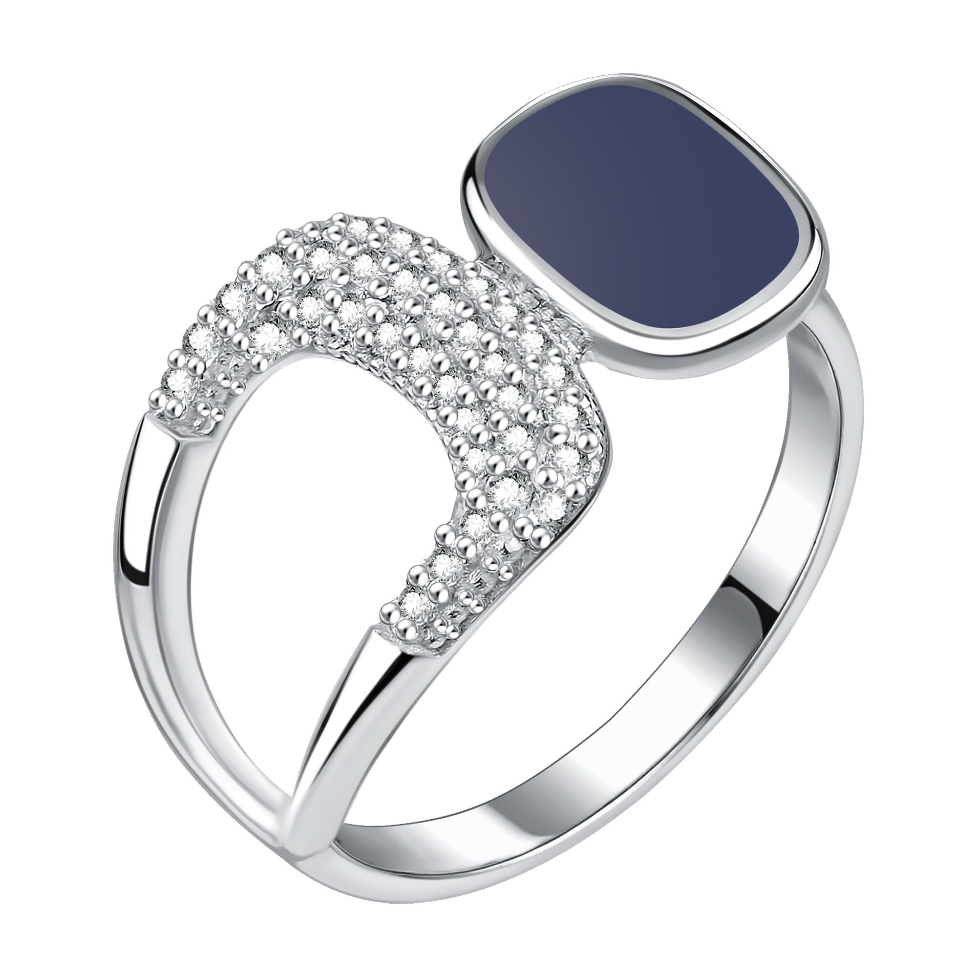 Кольцо, серебро, 925 проба, родирование, фианит, эмаль