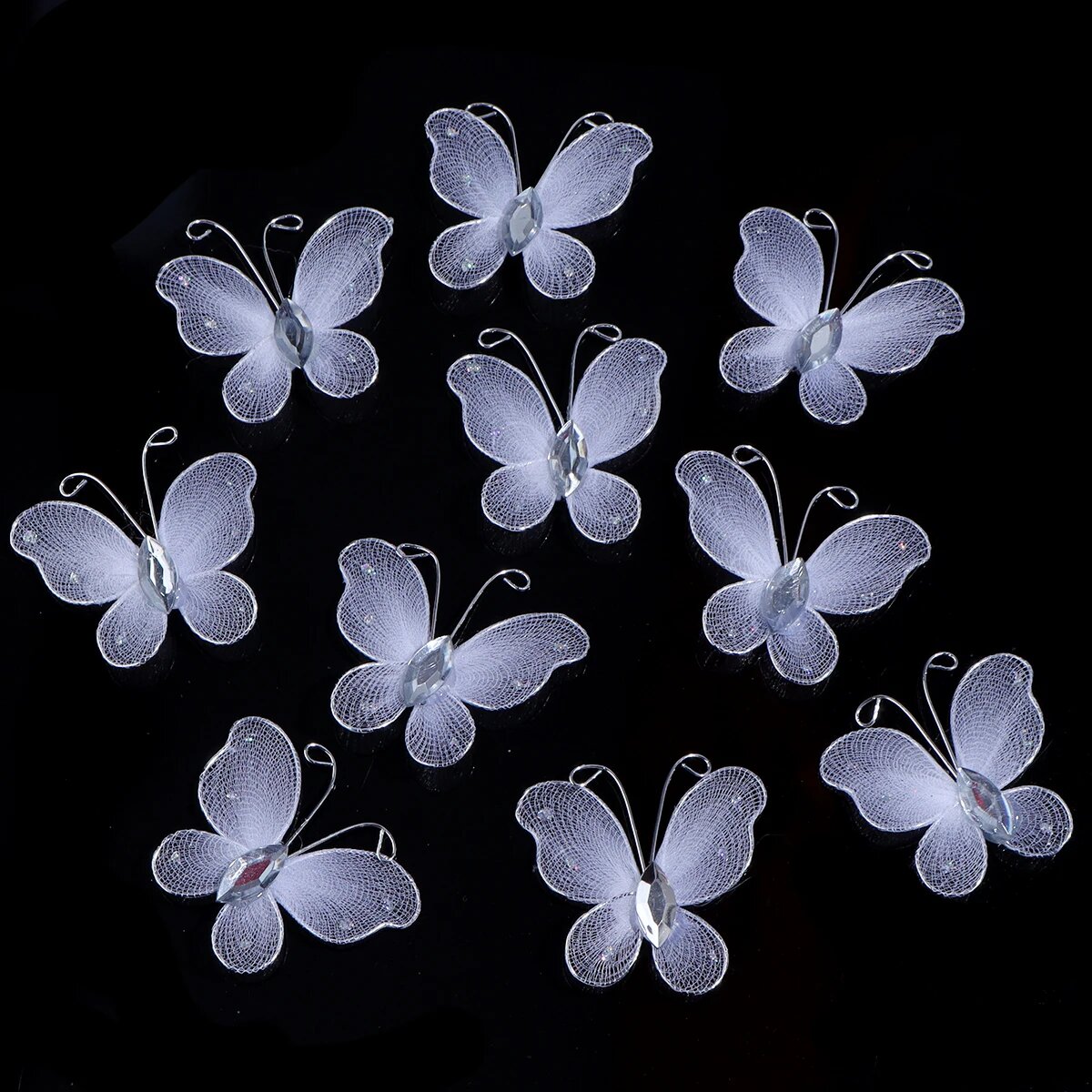 Набор из 10 штук: 3D аппликации бабочки из сетки, 4 см, полиэстер, для рукоделия Белый, White