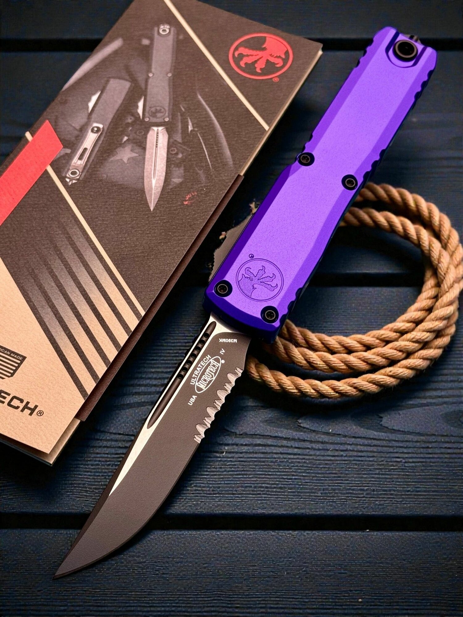 Нож складной MicroTech MCT112142PU Ultratech Gen IV, Black Part Serrated Blade, Purple Handle