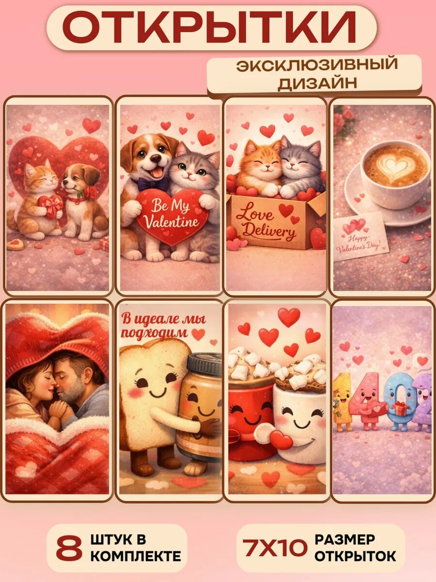 Открытки c 14 февраля, с днем святого Валентина 8шт