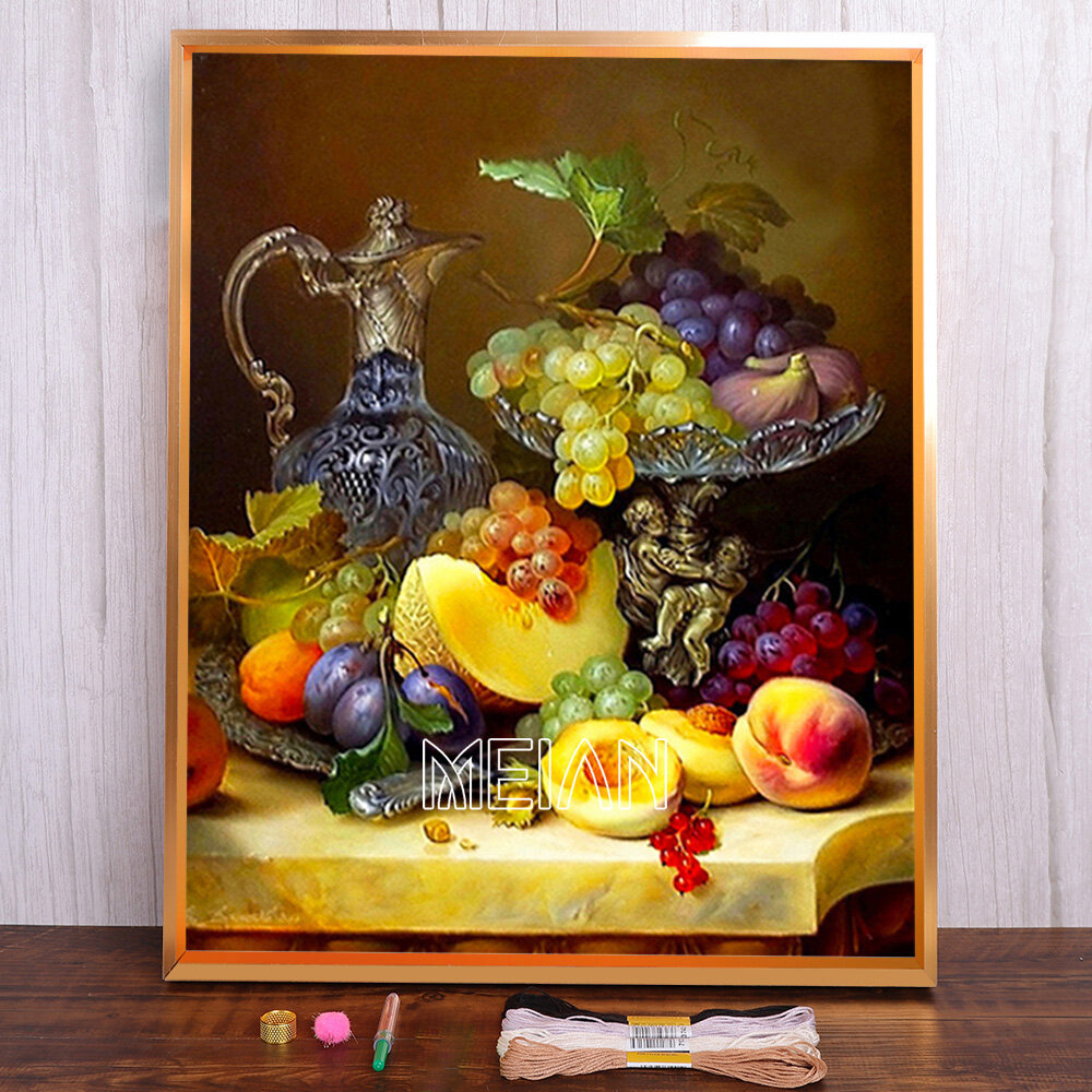 MEIAN Набор для вышивания,30x40CM,40 цветов, Чистый холст с сеткой,14CT, Натюрморт фрукты вышивка фрукты 30x40 натюрморт 14CT канва