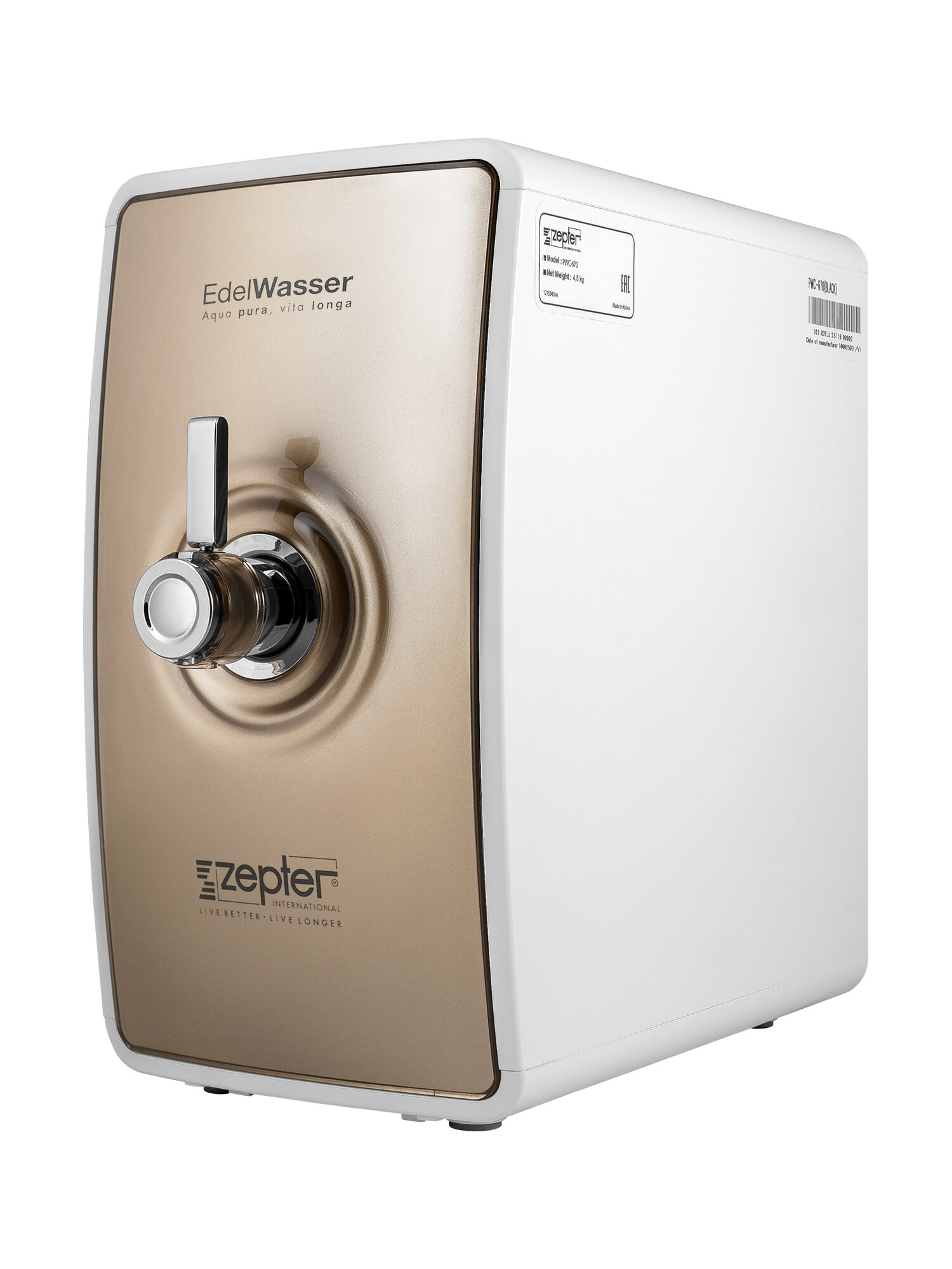 Фильтр для воды Zepter Edelwasser Gold, обратный осмос, 5 ступеней, настольный, 3.9 л, бесшумный