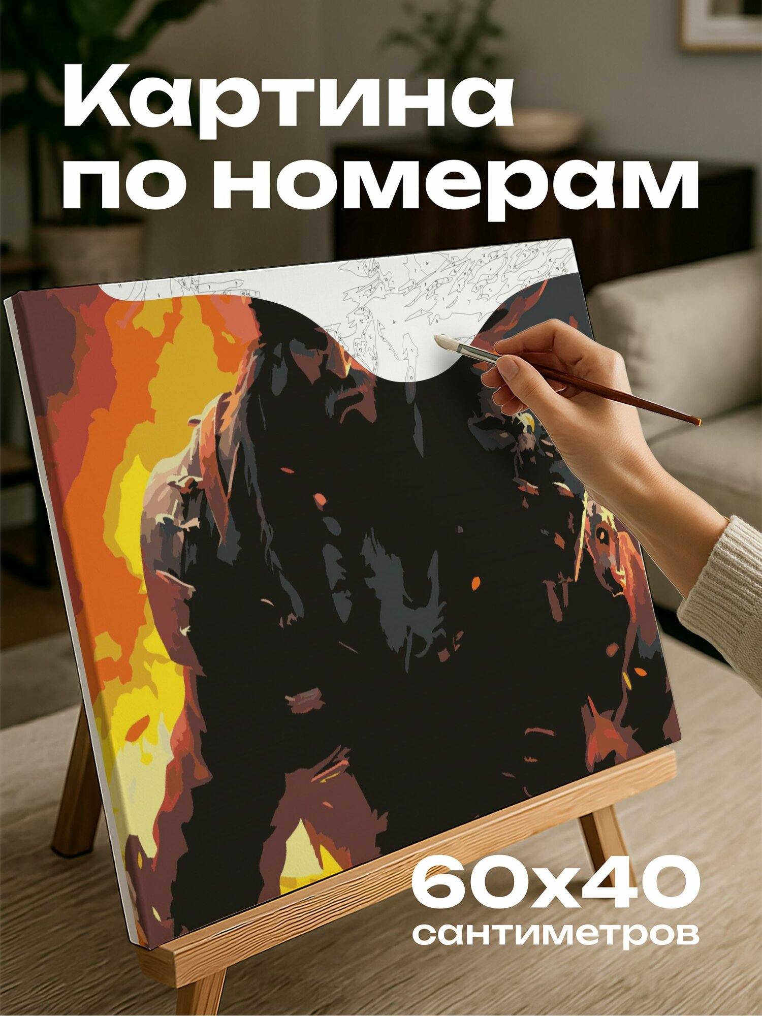 Картина по номерам 60x40 см, пират, капитан, татуировки, повязка на глазу, борода, растушевка, текстурирование