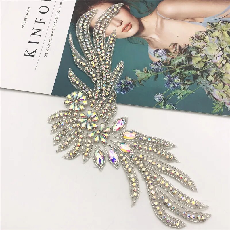 2 шт. Аппликации из хрустальных бусин для отделки свадебного платья B Absilver