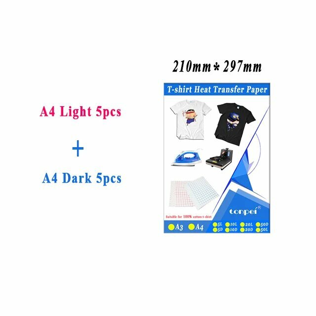 Tonpei Термотрансферная бумага A3 A4 для печати на ткани 100% хлопок A4 5Light 5Dark