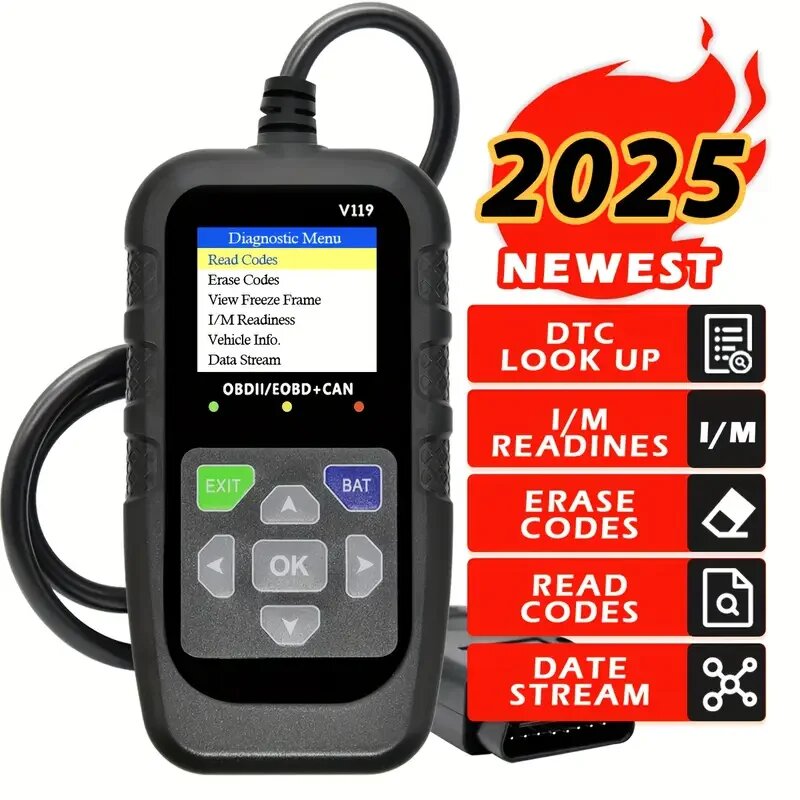Диагностический Сканер OBD2 V119 Для Автомобилей С Проверкой Напряжения И Мощности