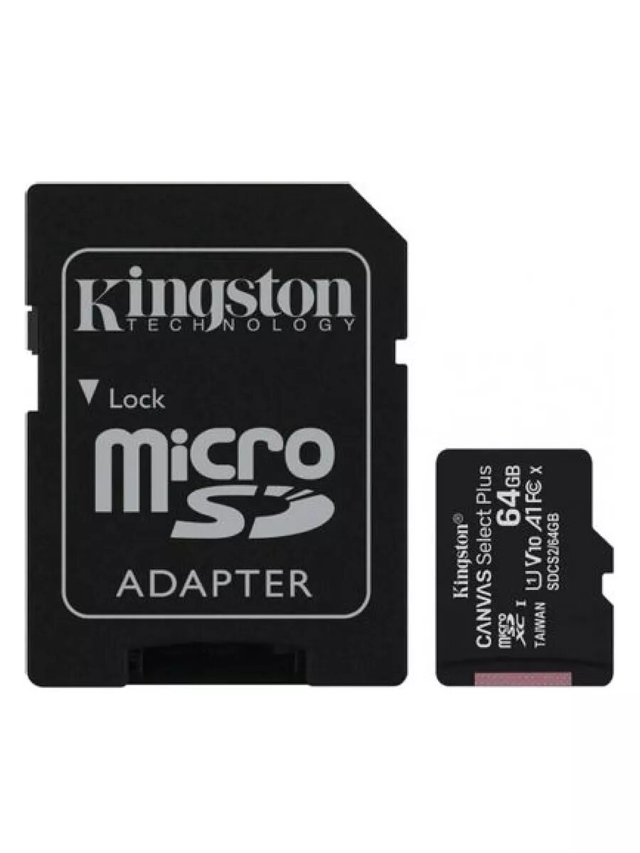 Флеш карта microSDXC 64Gb Class10 Kingston SDCS264GB Canvas Select Plus adapter