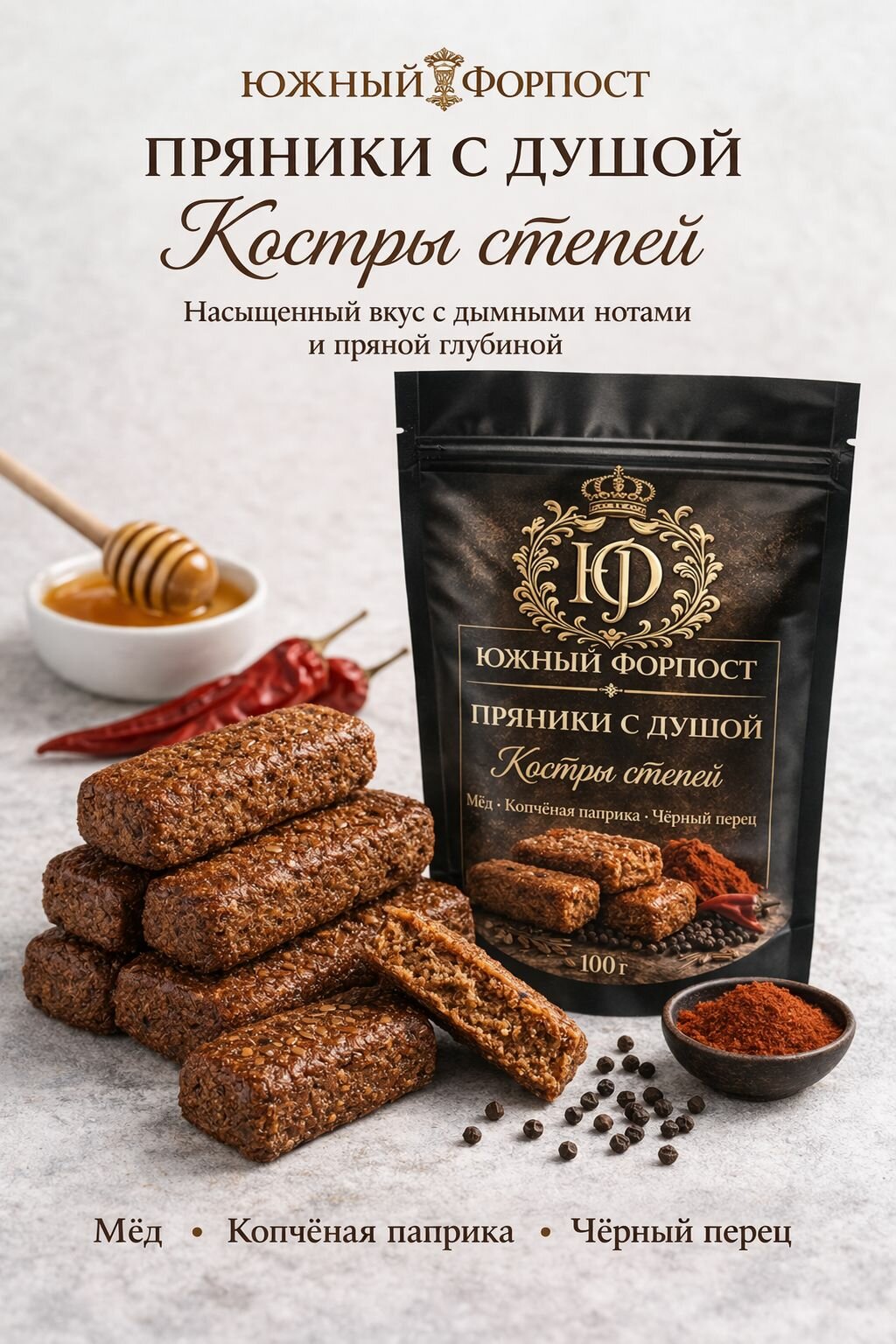 Пряники с мёдом, копченой паприкой и черным перцем. Премиум.