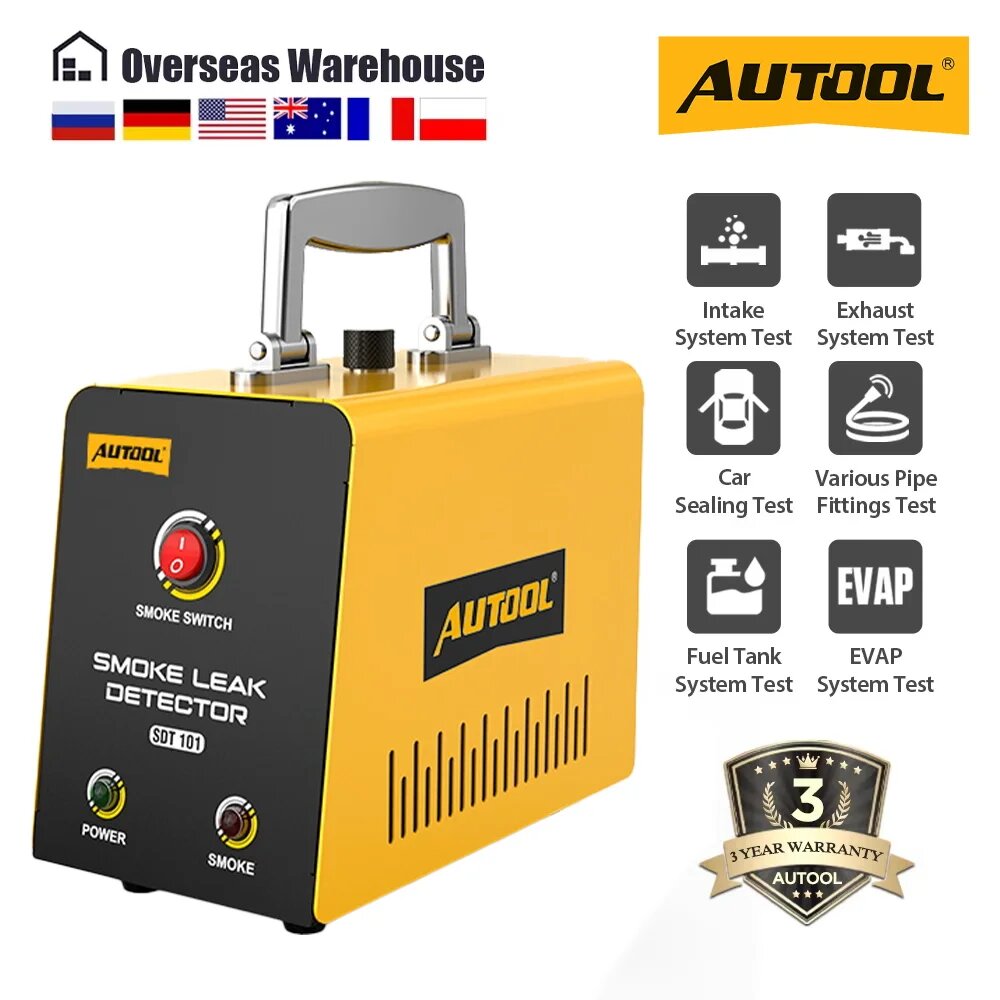 AUTOOL SDT101 Автомобильный детектор утечки дыма, локатор утечки трубы, 12 В, автоматический анализатор утечки EVAP, детектор масляных труб, диагностический инструмент