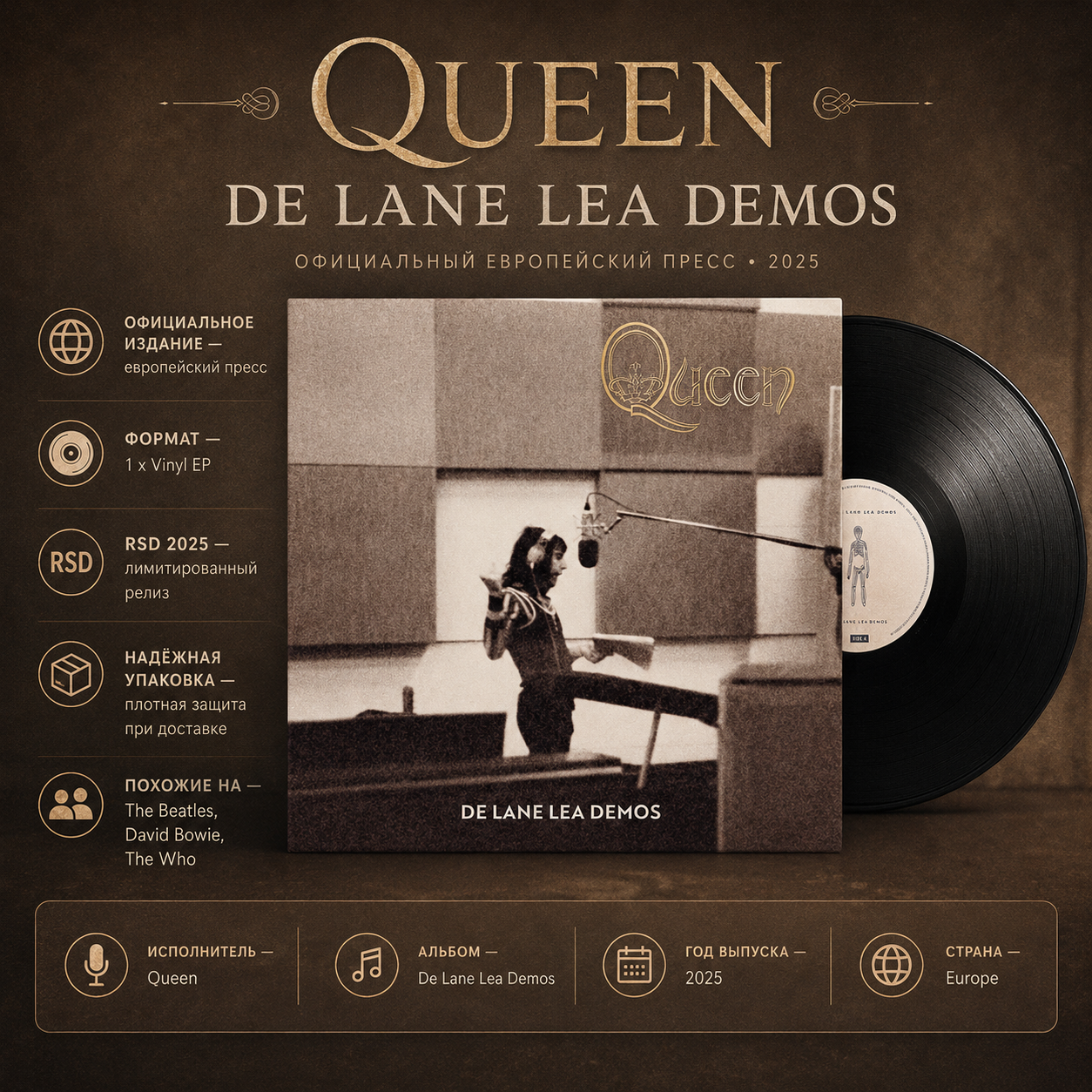 Queen - De Lane Lea Demos (EP, RSD25, black) новая виниловая пластинка