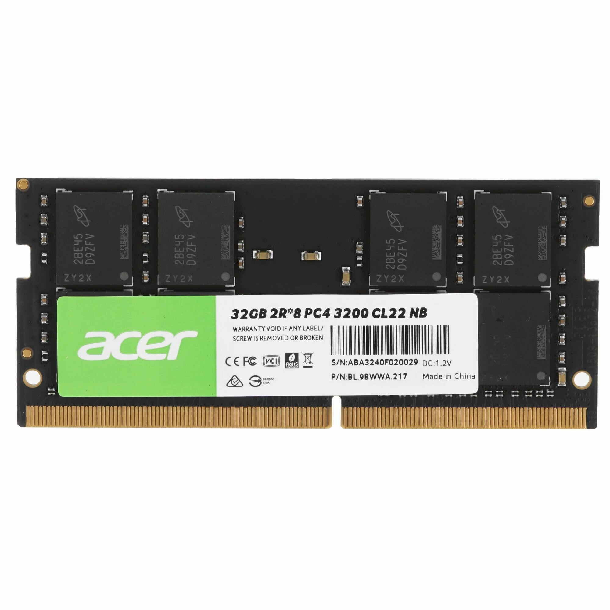 Оперативная память SODIMM Acer SD100 (BL.9BWWA.217) 32 Гб - DDR4, 32 ГБ х 1 шт, 3200 МГц, PC25600