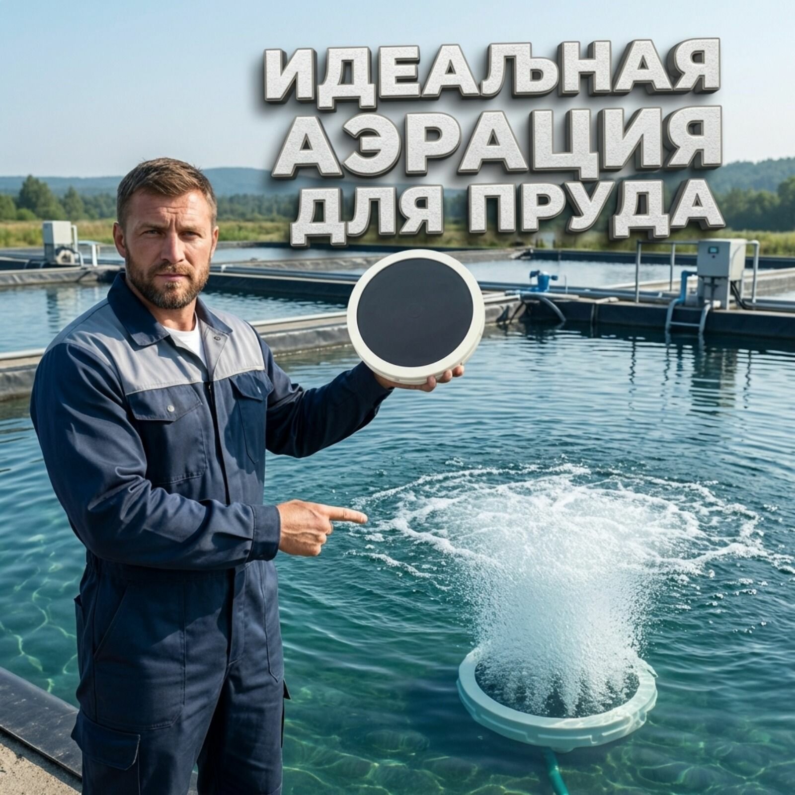 Профессиональный дисковый аэратор распылитель воздуха EPDM 330 мм для пруда УЗВ и септика, надежная защита от засорения, высокая эффективность растворения кислорода.