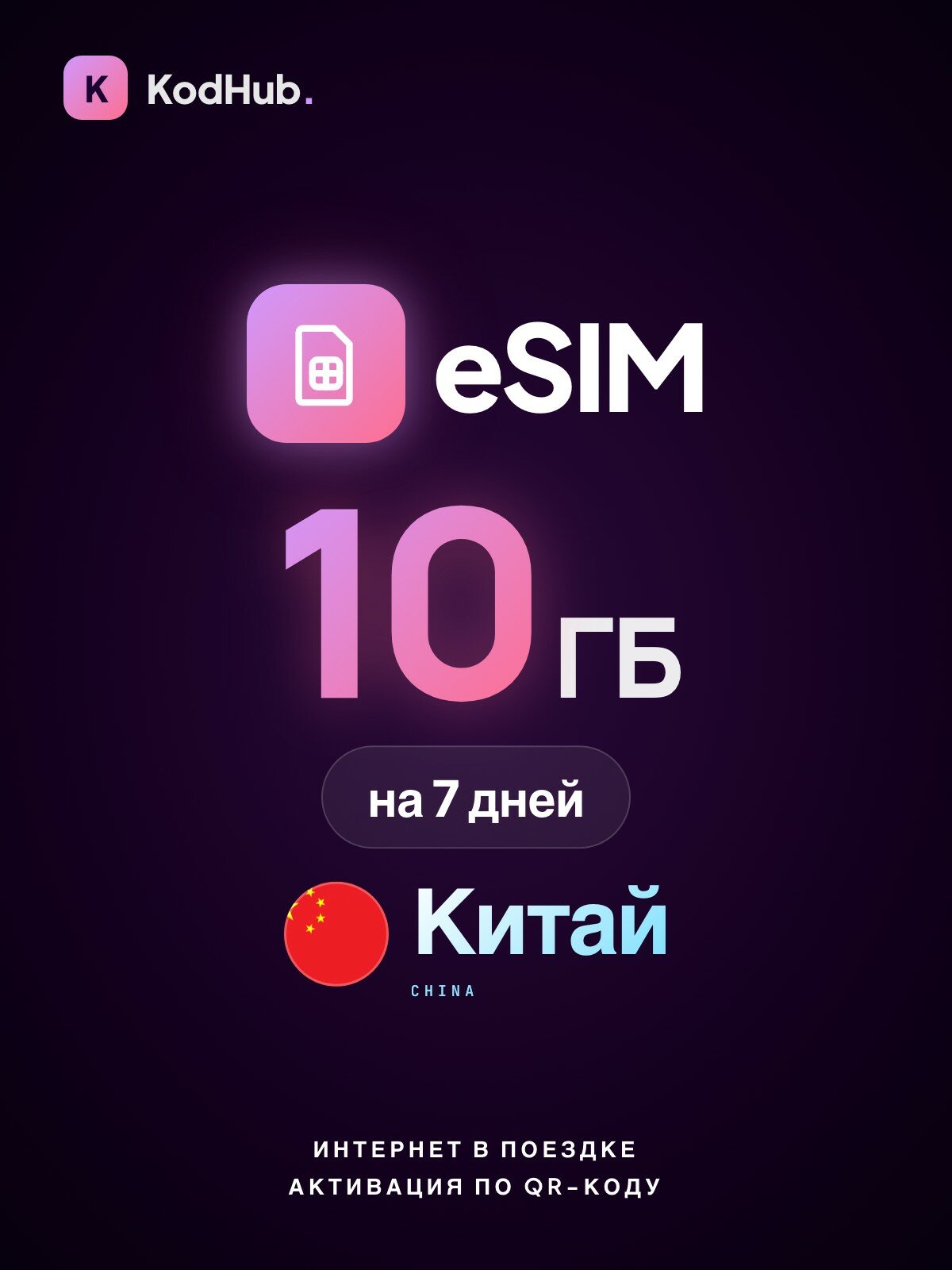 Туристическая eSIM Китай 10 ГБ на 7 дней | интернет в поездке, связь за границей | QR-код активации