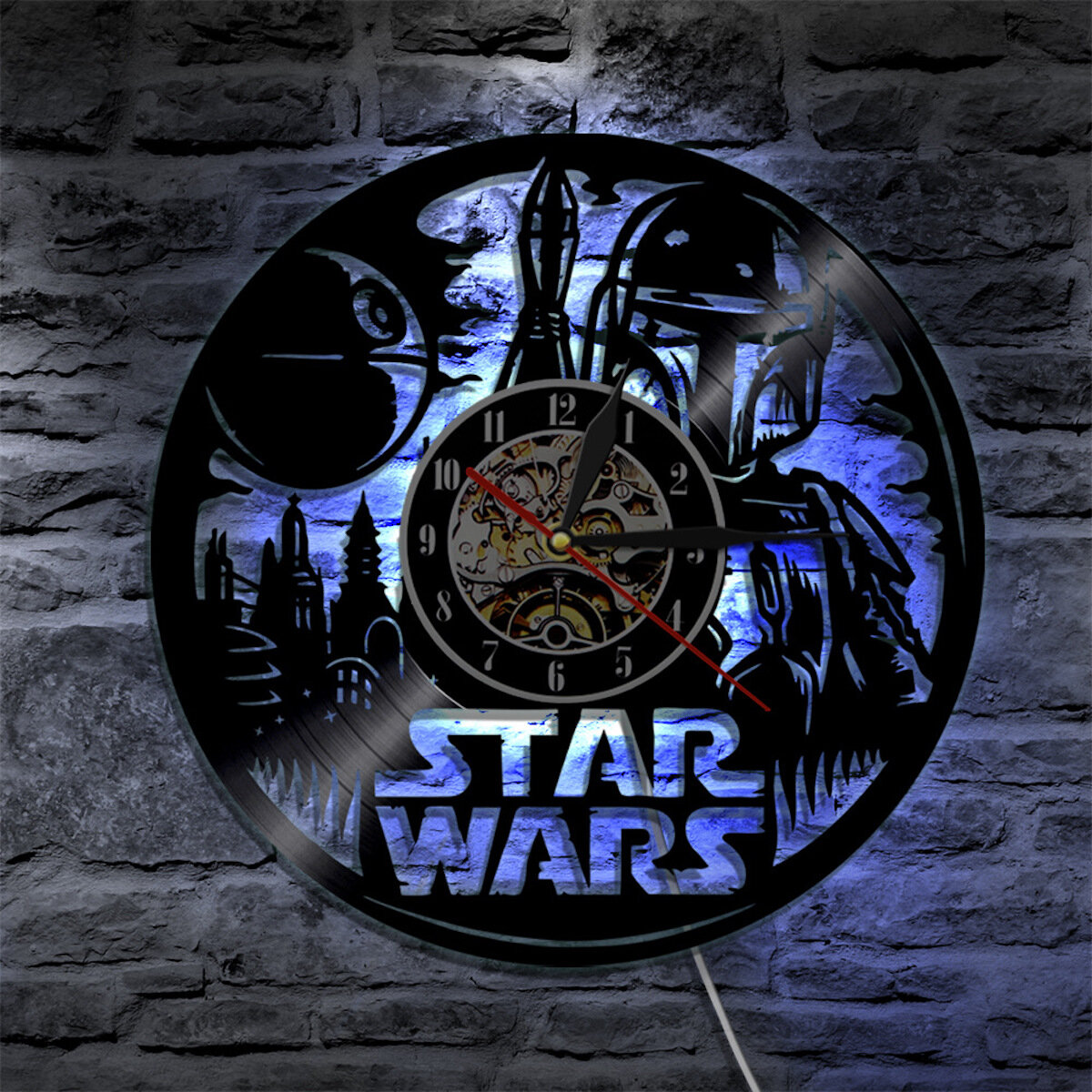 Настенные часы R2D2 BB8 из виниловой пластинки, аниме, черные, круглые, для украшения дома, ручная работа, бесшумные, черные.
