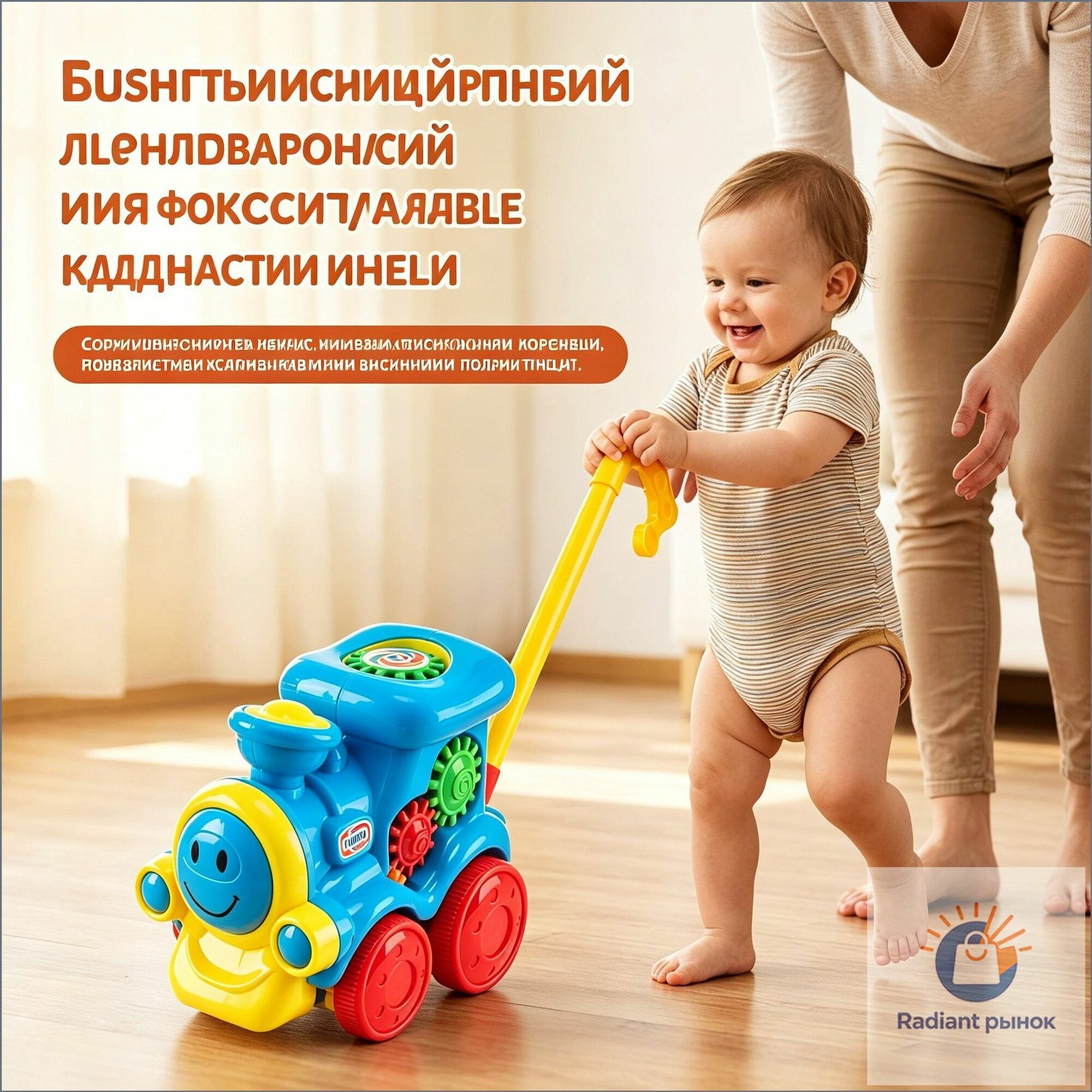Детская каталка-паровоз на палочке