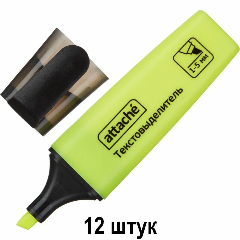 Attache Текстовыделитель Colored, желтый, 1-5 мм, 12 шт