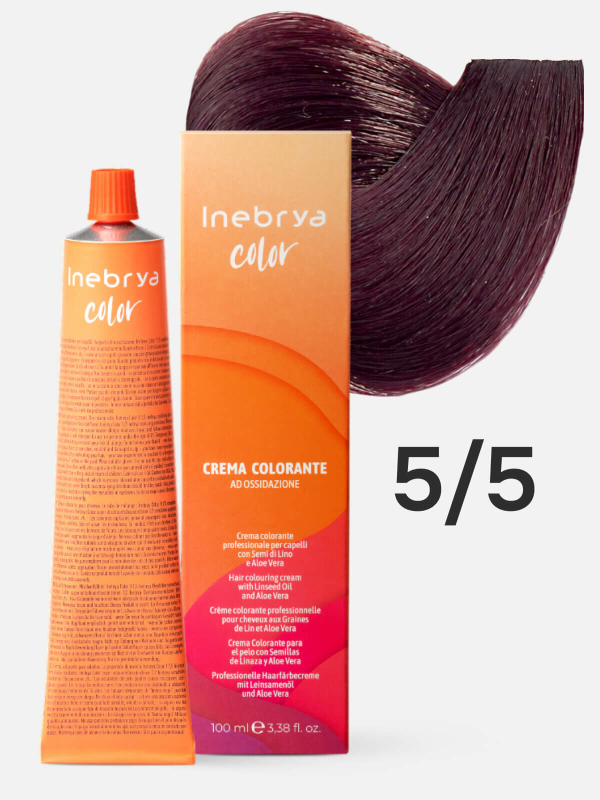 Крем - краска для волос профессиональная Inebrya Color Professional 5/5 Светлый каштановый Махагон, 100 мл