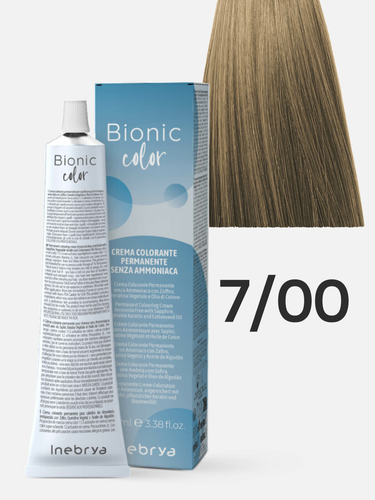 Крем - краска для волос профессиональная без аммиака Inebrya Bionic Color 7/00 Русый Интенсивный натуральный, 100 мл