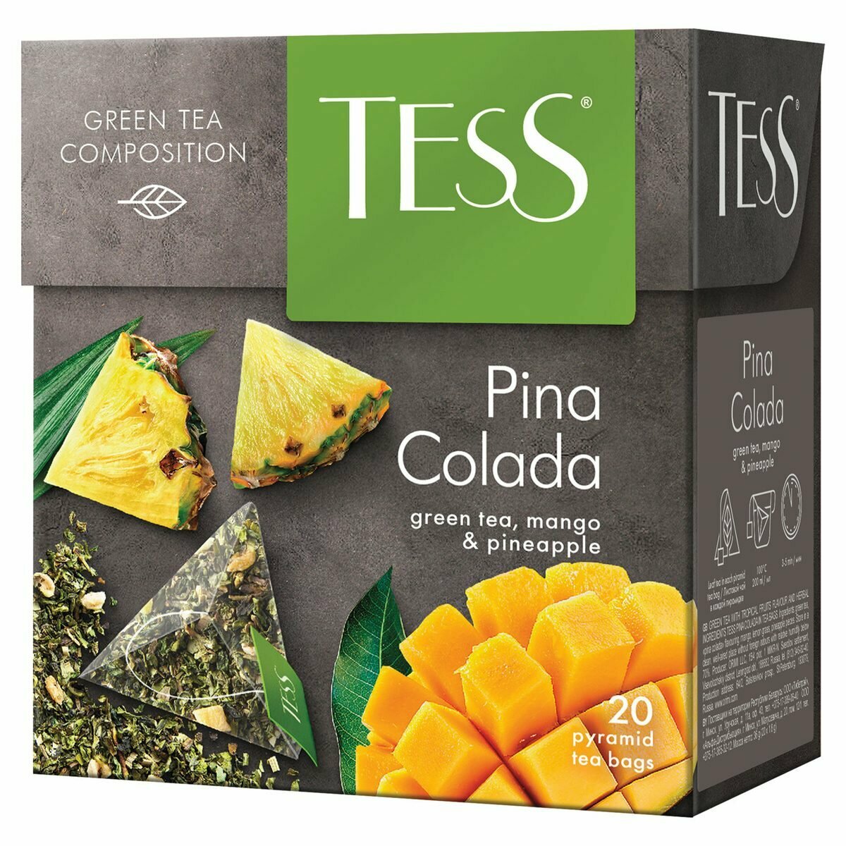 Чай Tess Pina Colada, зеленый с ароматом тропических фруктов, 20 пирамидок по 1,8г (621040)