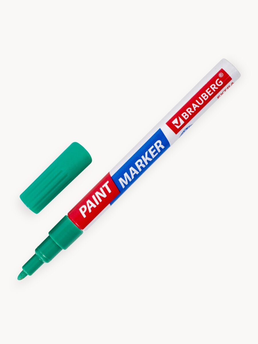 Маркер краска лаковый paint marker 2 мм строительный зеленый, фломастер, усиленная нитро основа, Brauberg Extra, 151974