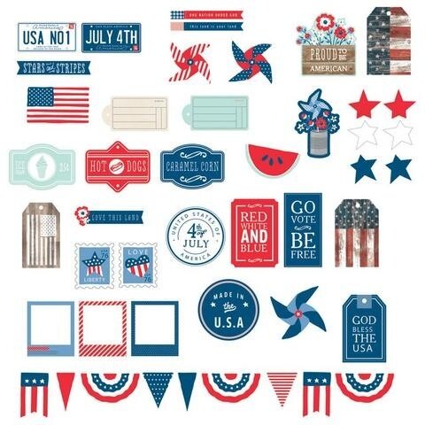 Вырубки для скрапбукинга American Crafts "Pebbles" Americana, 46 шт