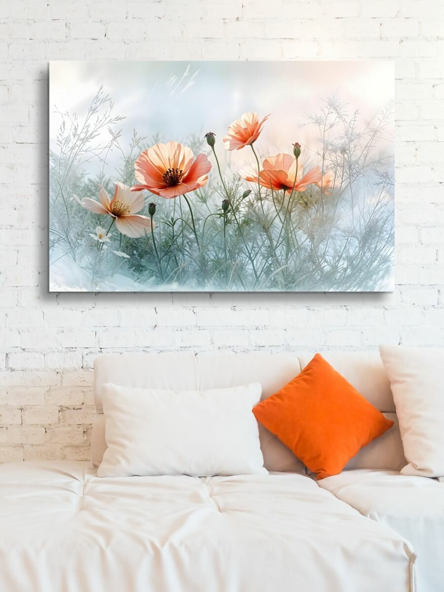 Картина на стену, интерьерная Маки в перламутре 50х70 1 шт.