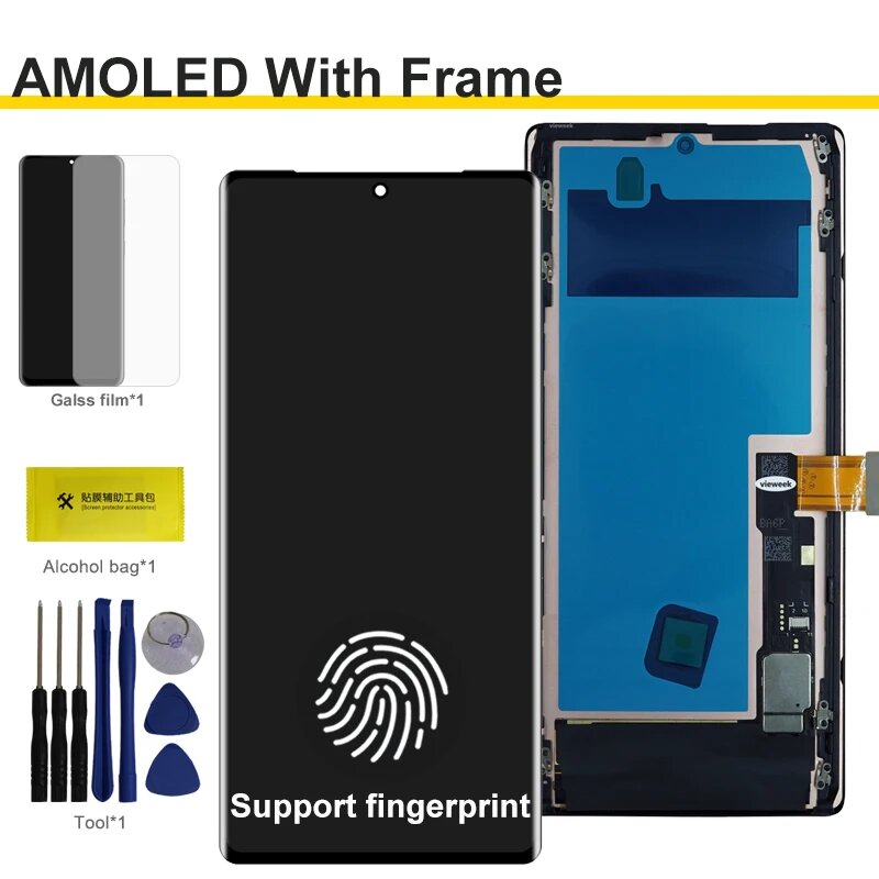 Super Amoled для Google Pixel 6 Pro, ЖК-дисплей GLUOG, дигитайзер сенсорного экрана с рамкой и отпечатком пальца для Pixel 6Pro, ЖК-дисплей