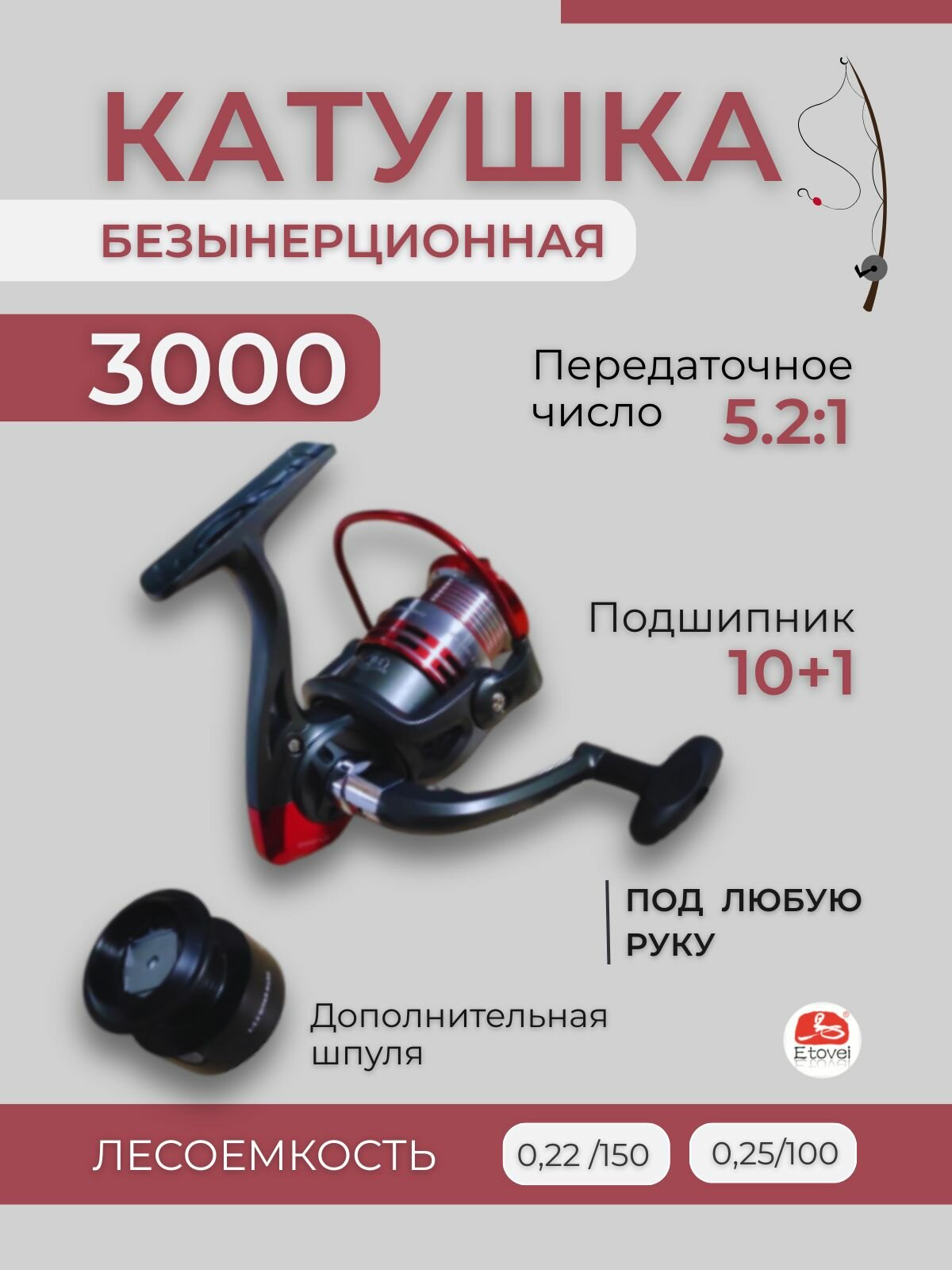 Катушка для зимней удочки FISHING MASTER LU3000 с дополнительной шпулей, 10+1 подшипник