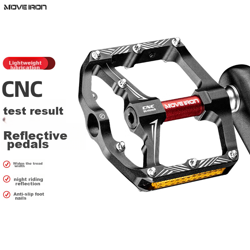 Move Iron Bicycle Pedals, 3-Bearing Anti-Slip Pedals, CNC Aluminum Alloy, for Road And Mountain Bikes, Reflective Strips, Universal Foot Pedals