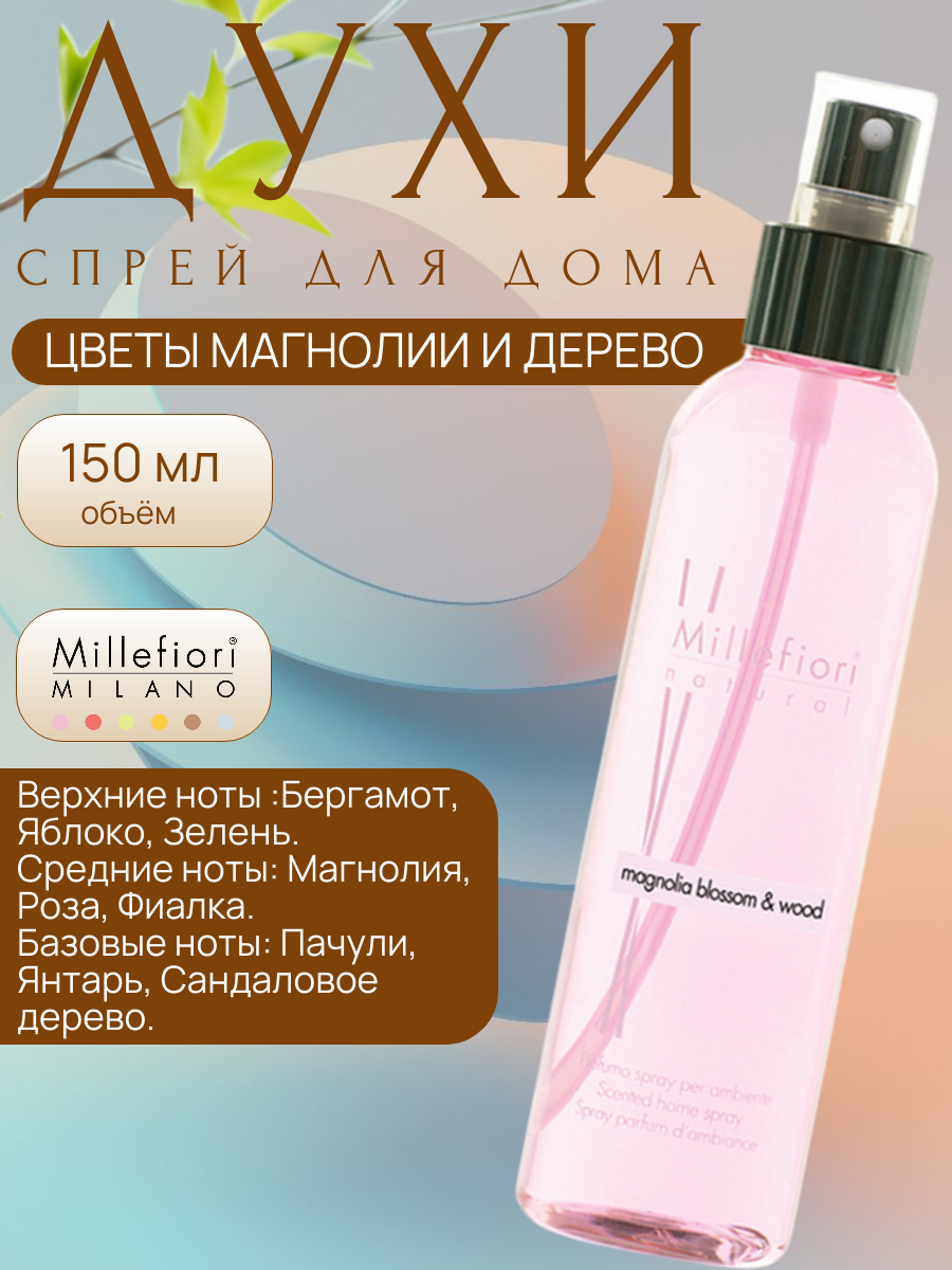 Millefiori Milano NATURAL / Духи-спрей для дома 150 мл Цветы магнолии и дерево /Magnolia blossom & Wood