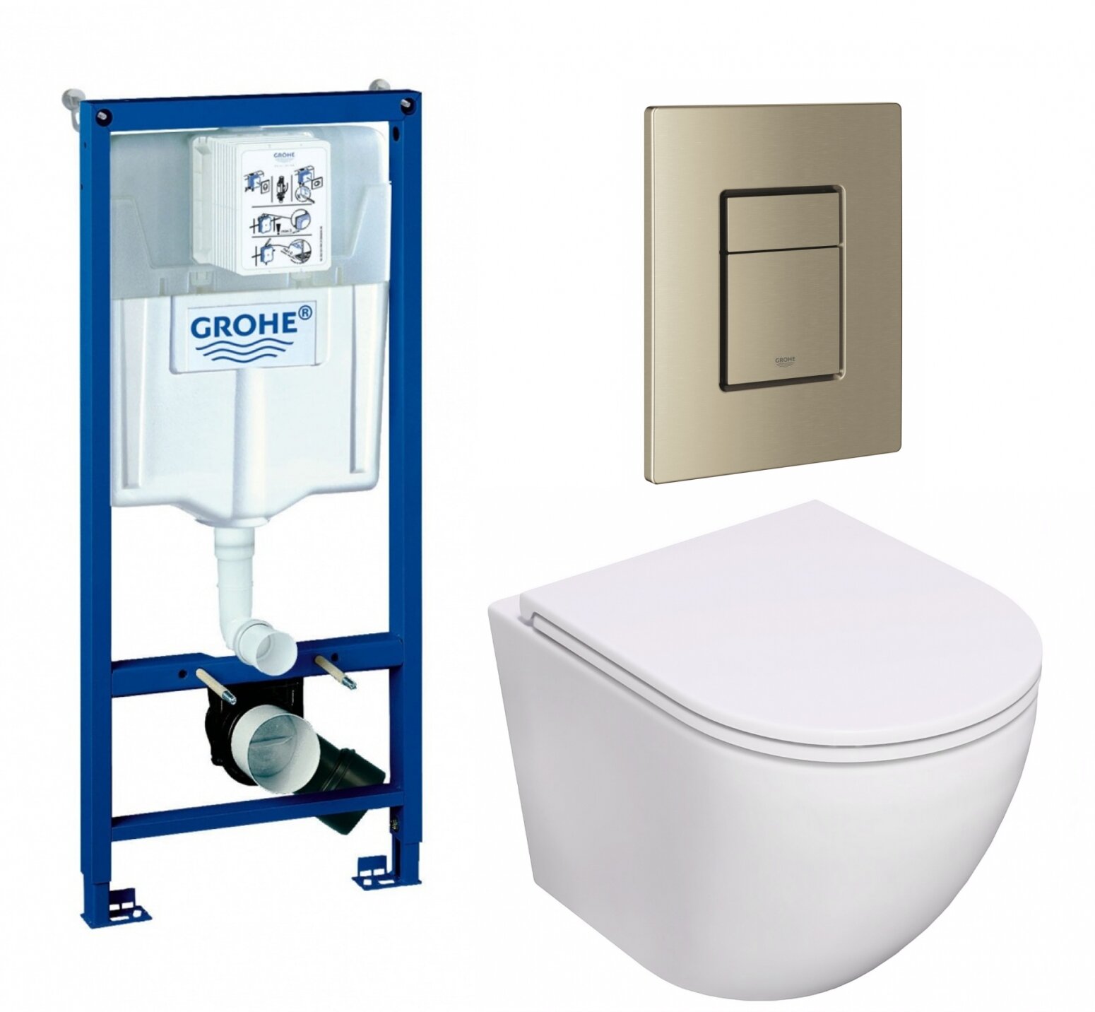 Комплект 3 в 1 инсталляция Grohe Rapid SL + Унитаз подвесной Lorne Pilpao Tornado LN5007502 + кнопка никель матовый