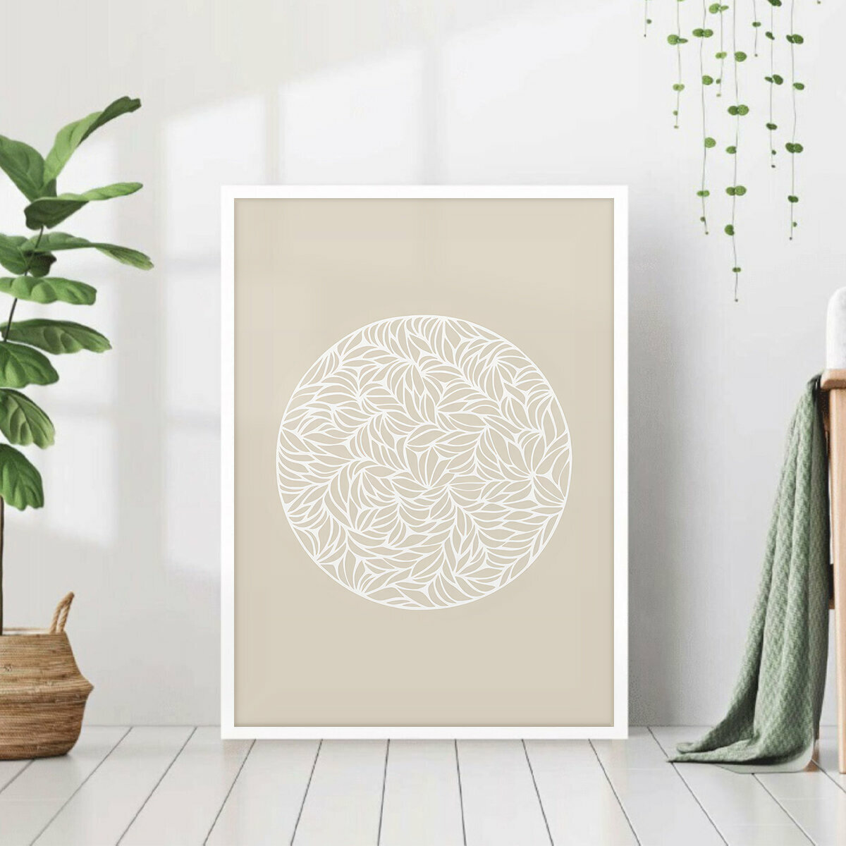 Постер "Белый узор в круге" 50x70 в белой рамке на стену для интерьера