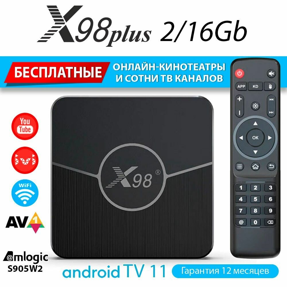 Медиаплеер X98 plus 2GB/16GB (Amlogic S905W2) ТВ приставка Android 11 (с настройкой)
