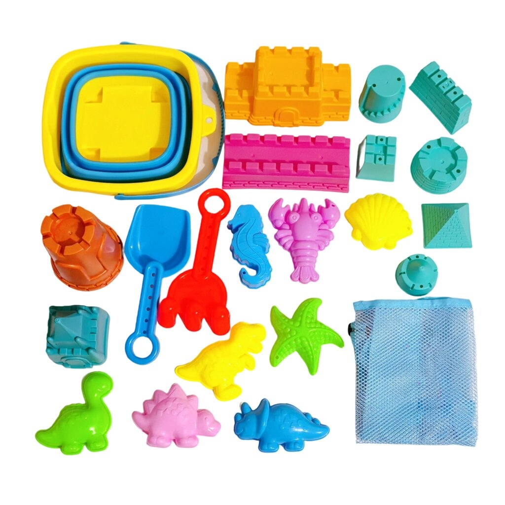 Набор детских песочных игрушек для песочницы со складным ведерком и забавной формой для пляжа и сада на заднем дворе с дорожной сумкой