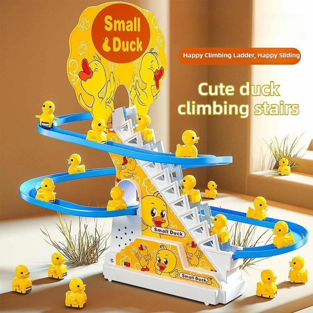 Интерактивная развивающая музыкальная игрушка для детей "Веселые утята", Настольная игра Бегающий утенок на горке, Развивашка антистресс для девочек и мальчиков, Уточки на эскалаторе